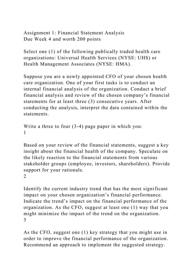 Assignment 1 Financial Statement AnalysisDue Week 4 and worth 200.docx