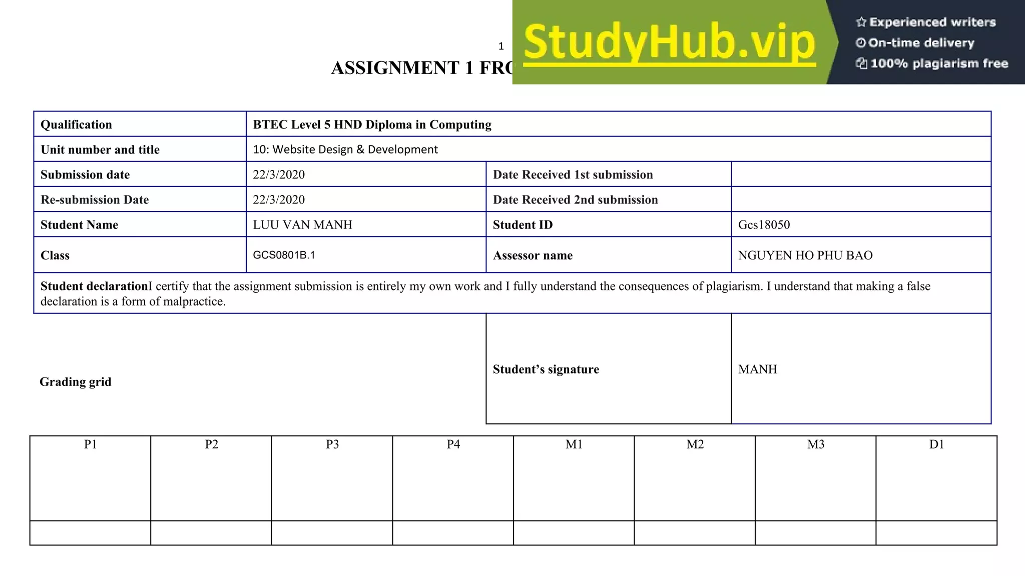 ASSIGNMENT 1 FRONT SHEET | PDF