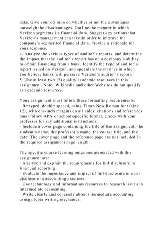 Assignment 1 Full Disclosure in Financial Reporting – Verizon Com.docx | Stocks and Bonds ...