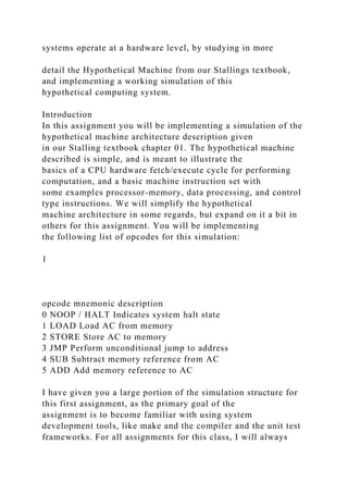 Assignment 1 Hypothetical Machine SimulatorCSci 430 Int.docx