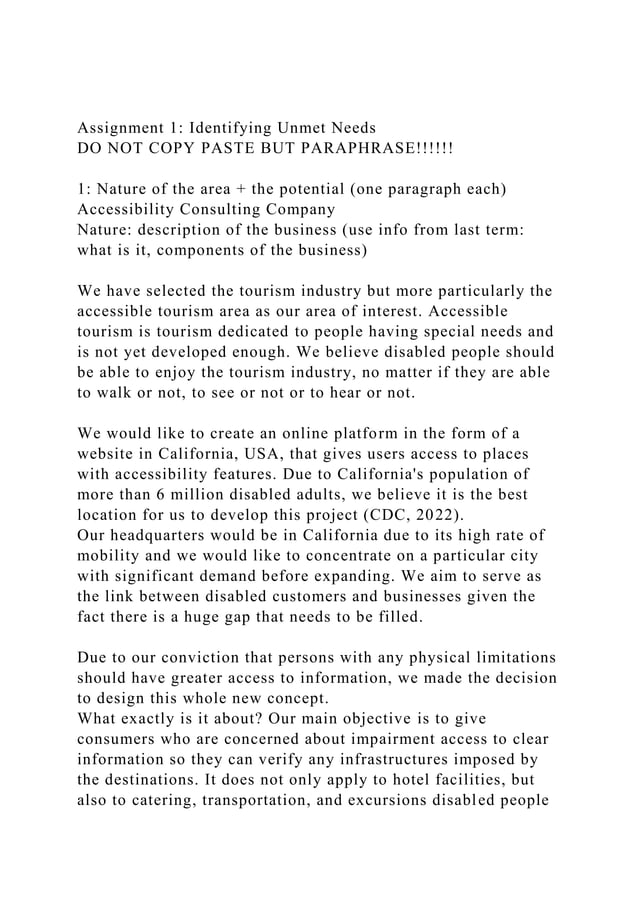 Assignment 1 Identifying Unmet Needs DO NOT COPY PASTE BUT PAR.docx