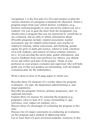 Assignment 1 is the first part of a five-part project to plan the .docx