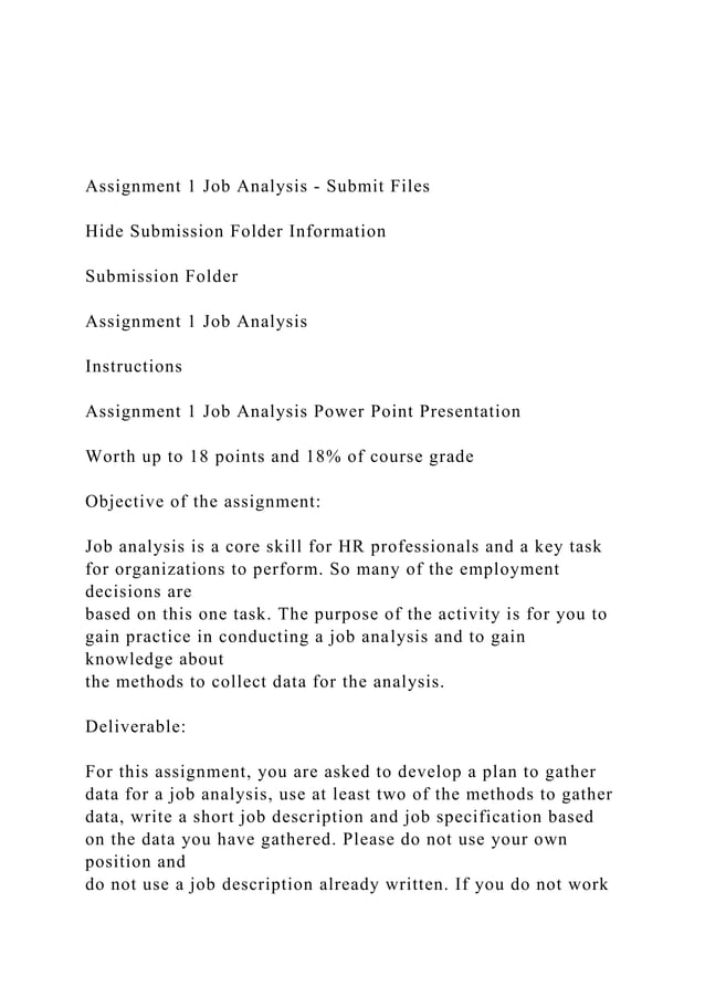 Assignment 1 Job Analysis ­ Submit FilesHide Submission Fo.docx