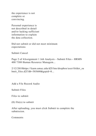 Assignment 1 Job Analysis ­ Submit FilesHide Submission Fo.docx