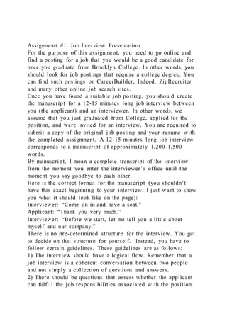 Assignment #1 job interview presentation for the purpose of thi | PDF