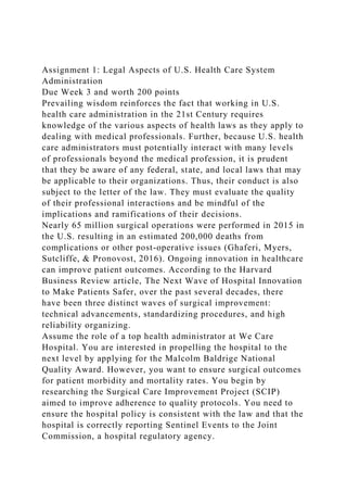 Assignment 1 Legal Aspects of U.S. Health Care System Administrat.docx