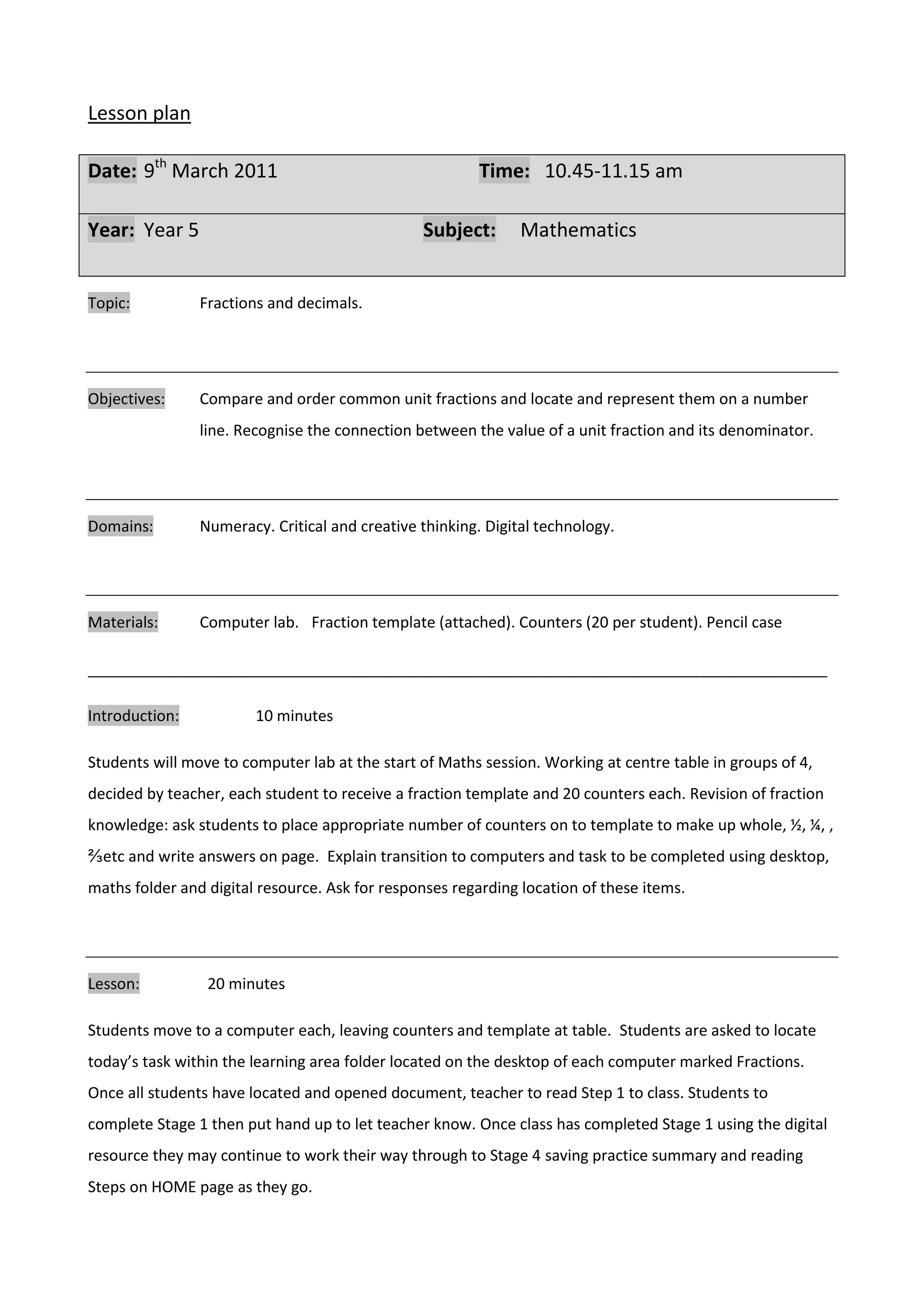 Assignment 1 lesson plan | DOCX