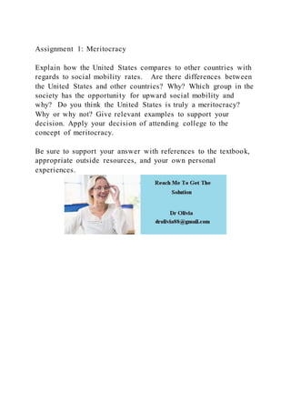 Assignment 1 MeritocracyExplain how the United States compares | DOCX