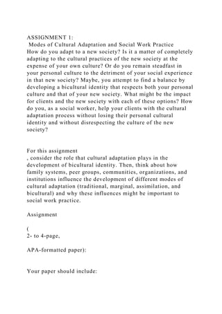 ASSIGNMENT 1 Modes of Cultural Adaptation and Social Work Practic.docx