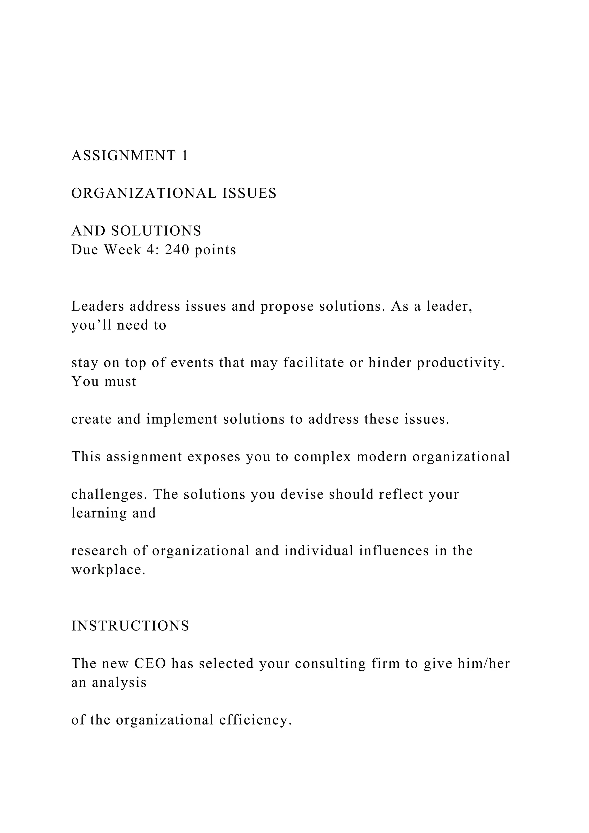 ASSIGNMENT 1 ORGANIZATIONAL ISSUES AND SOLUTIONS Du.docx