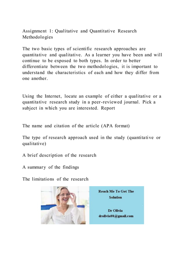 Assignment 1 Qualitative and Quantitative Research Methodologies | DOCX ...