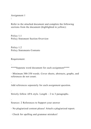 Assignment 1 Refer to the attached document and complete the .docx