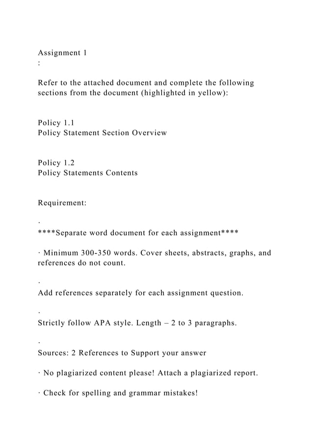 Assignment 1 Refer to the attached document and complete the .docx