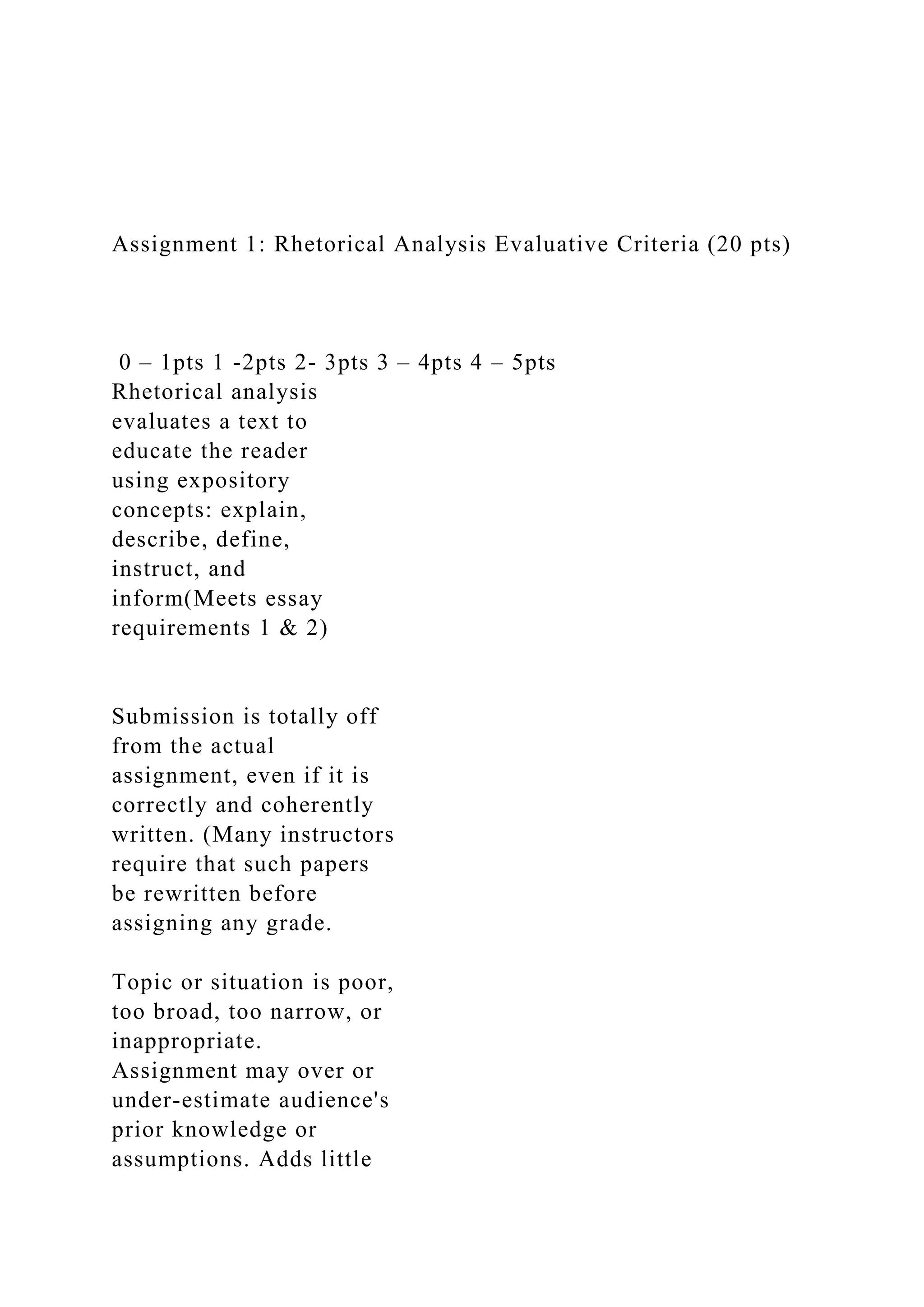 Assignment 1 Rhetorical Analysis Evaluative Criteria (20 pts).docx