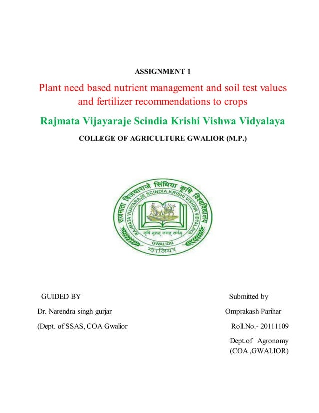 Plant need based nutrient management and fertilizer recommendation | DOCX | Agriculture | Industries