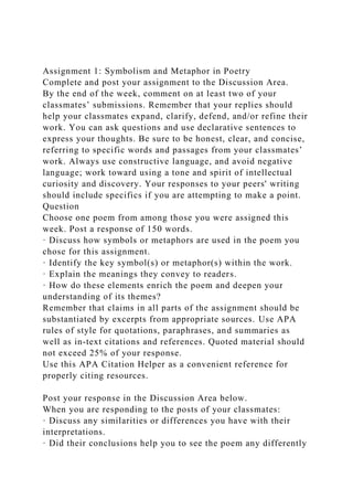 Assignment 1 Symbolism and Metaphor in PoetryComplete and post .docx