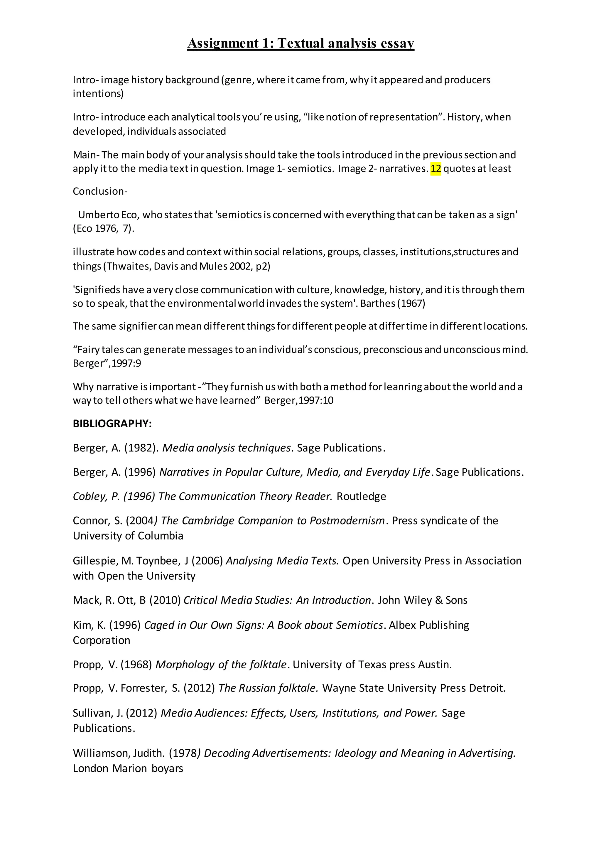 Assignment 1 textual analysis essay long | DOCX