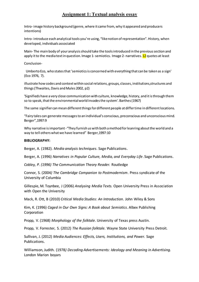 Assignment 1 textual analysis essay long | DOCX