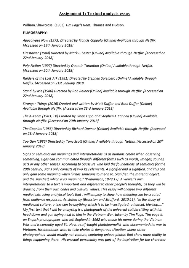 Assignment 1 textual analysis essay long | DOCX