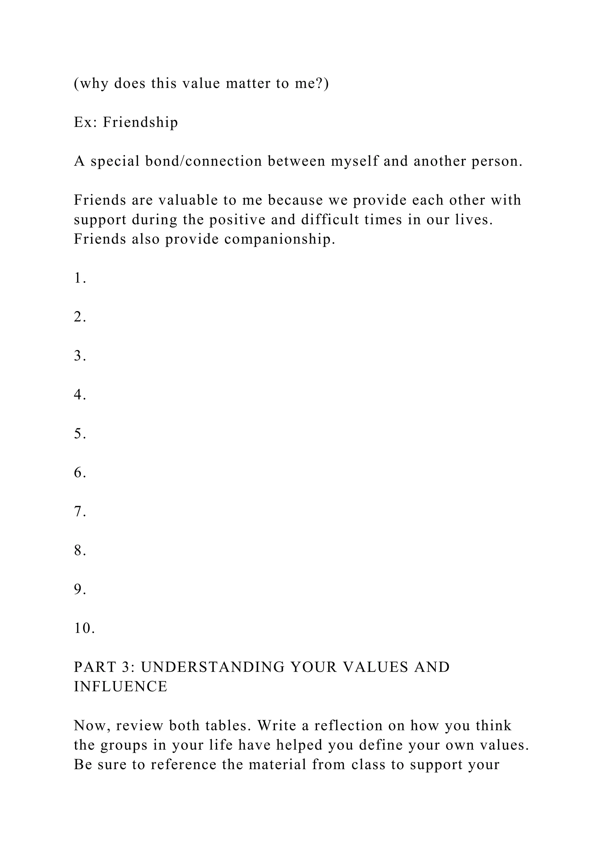 Assignment 1 Understanding Your ValuesDue week 3 and worth 1.docx