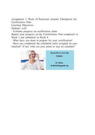 Assignment 1 Week 10 Practicum Journal Checkpoint for Certificat | DOCX | Educational Assessment ...