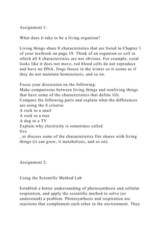 Assignment 1What does it take to be a living organismLivin.docx | Biological Sciences | Science