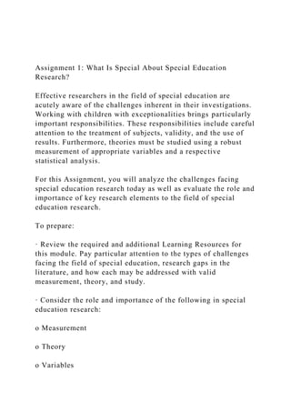 Assignment 1 What Is Special About Special Education Research.docx