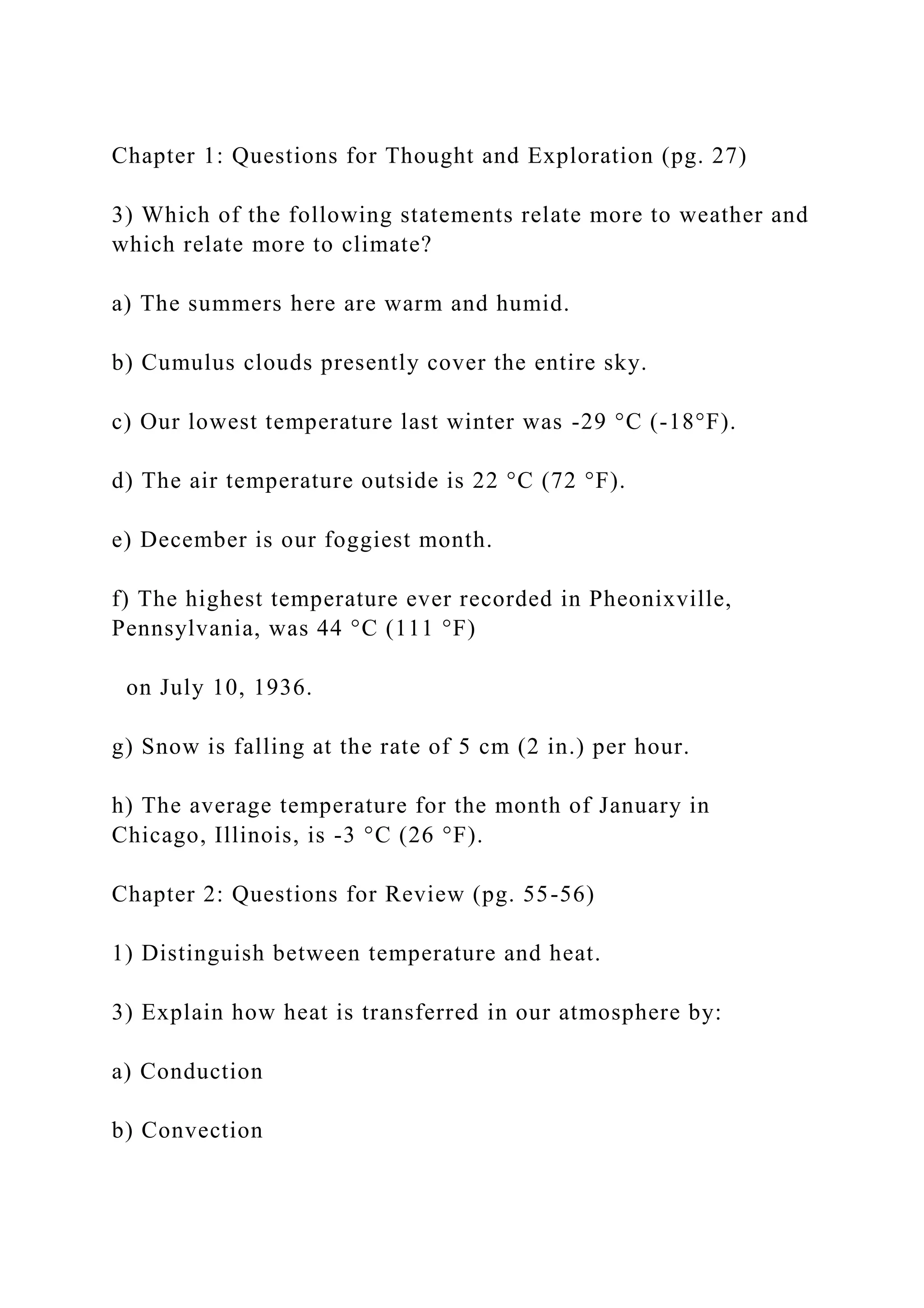 Assignment 1 Worksheet (100 points)From the Text (40 total p | DOCX | Weather | Science