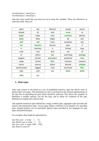 Evaluation and analysis of ALGOL, PASCAL and ADA | PDF