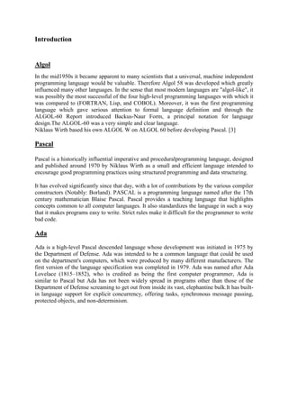 Evaluation and analysis of ALGOL, PASCAL and ADA | PDF