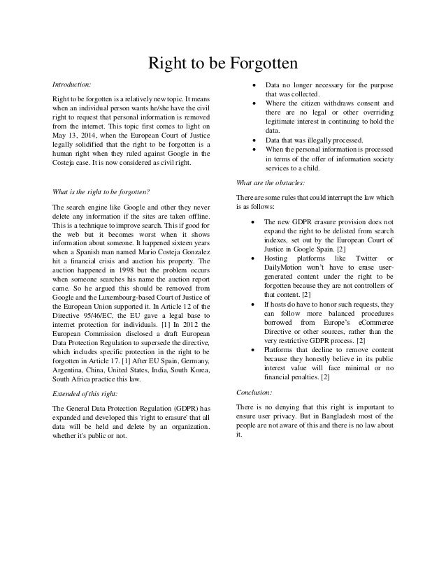 Right to be Forgotten