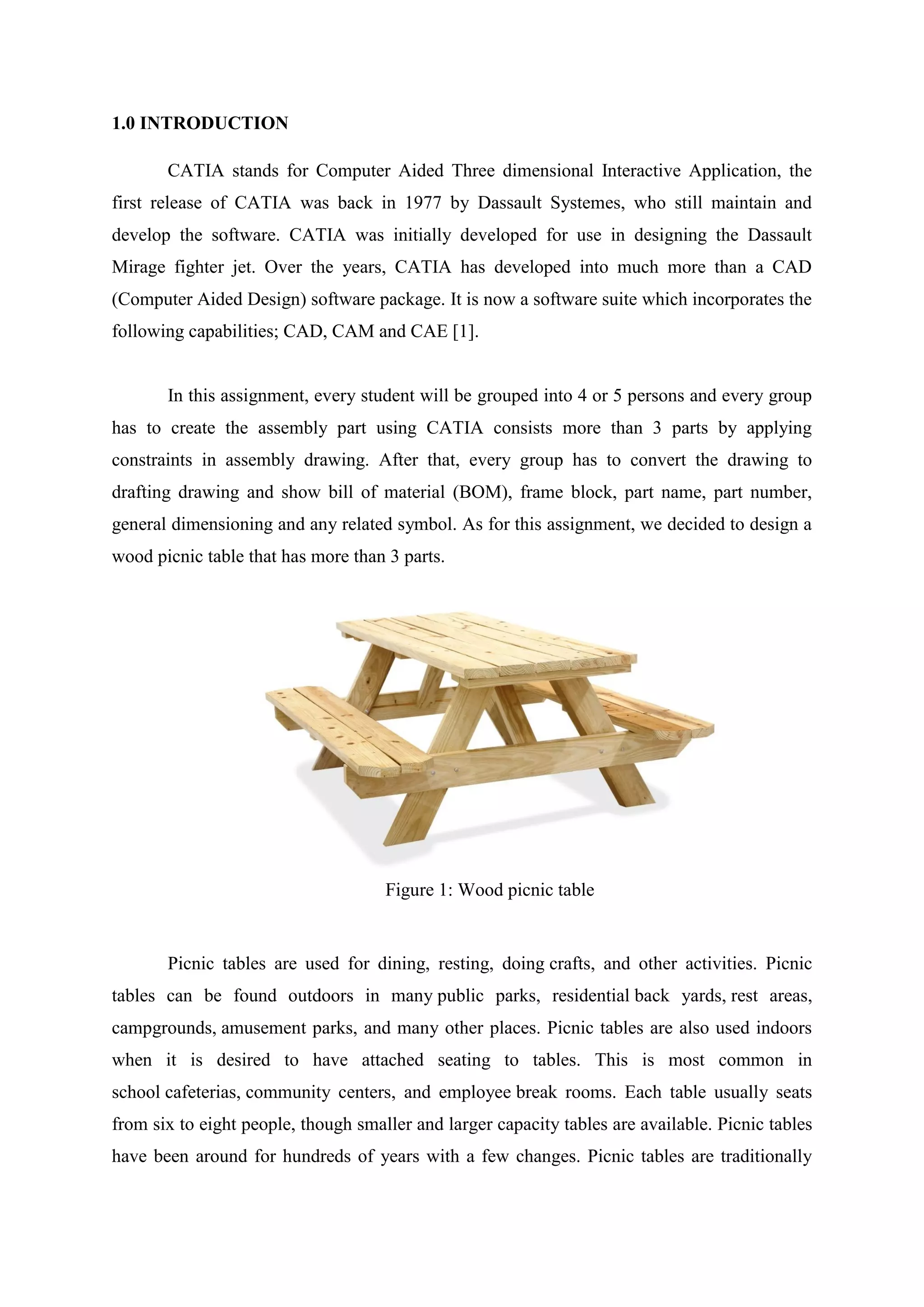 CAD/CAM - Wood picnic table (CATIA) | PDF