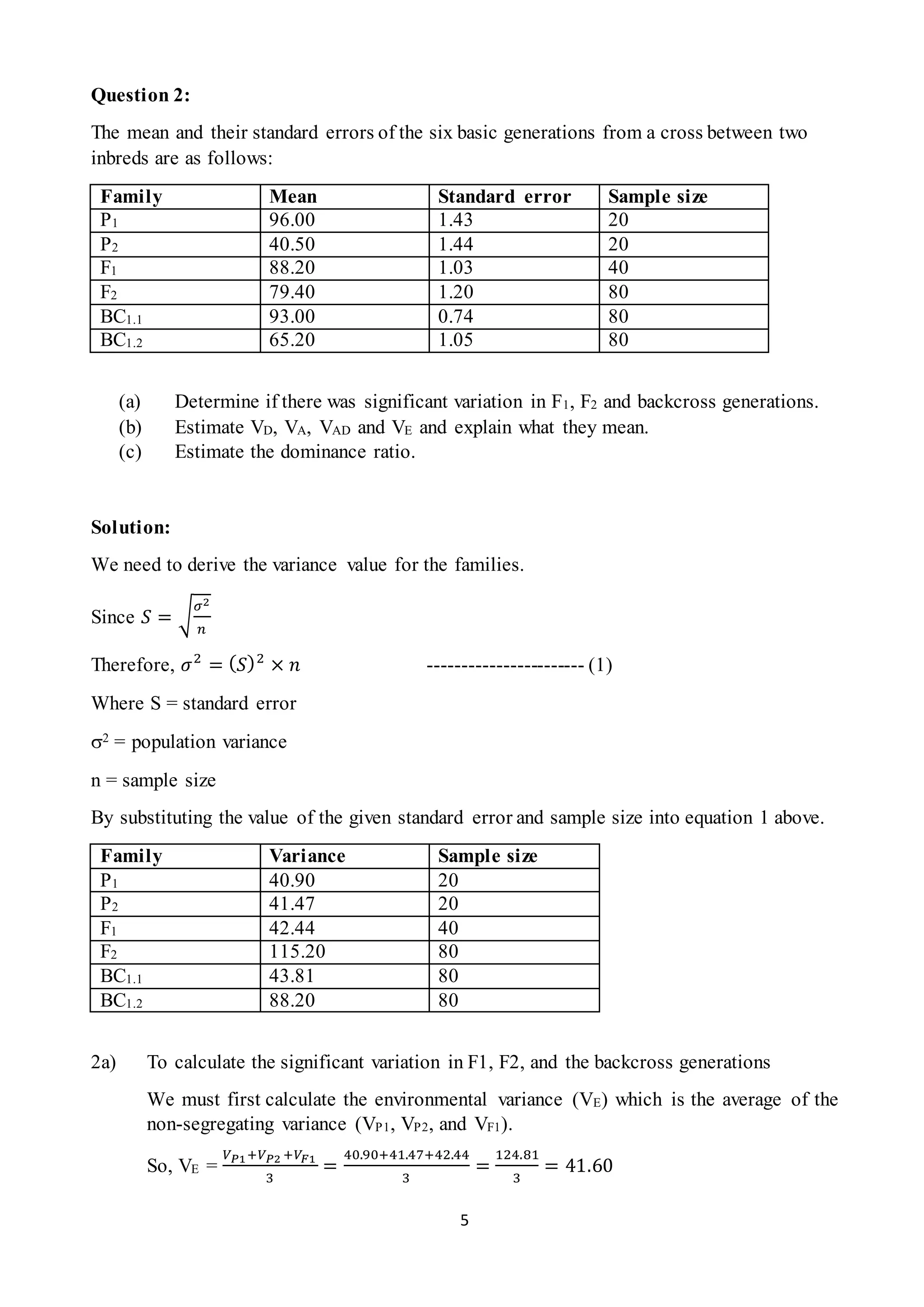 Assignment on Quantitative Genetics | PDF