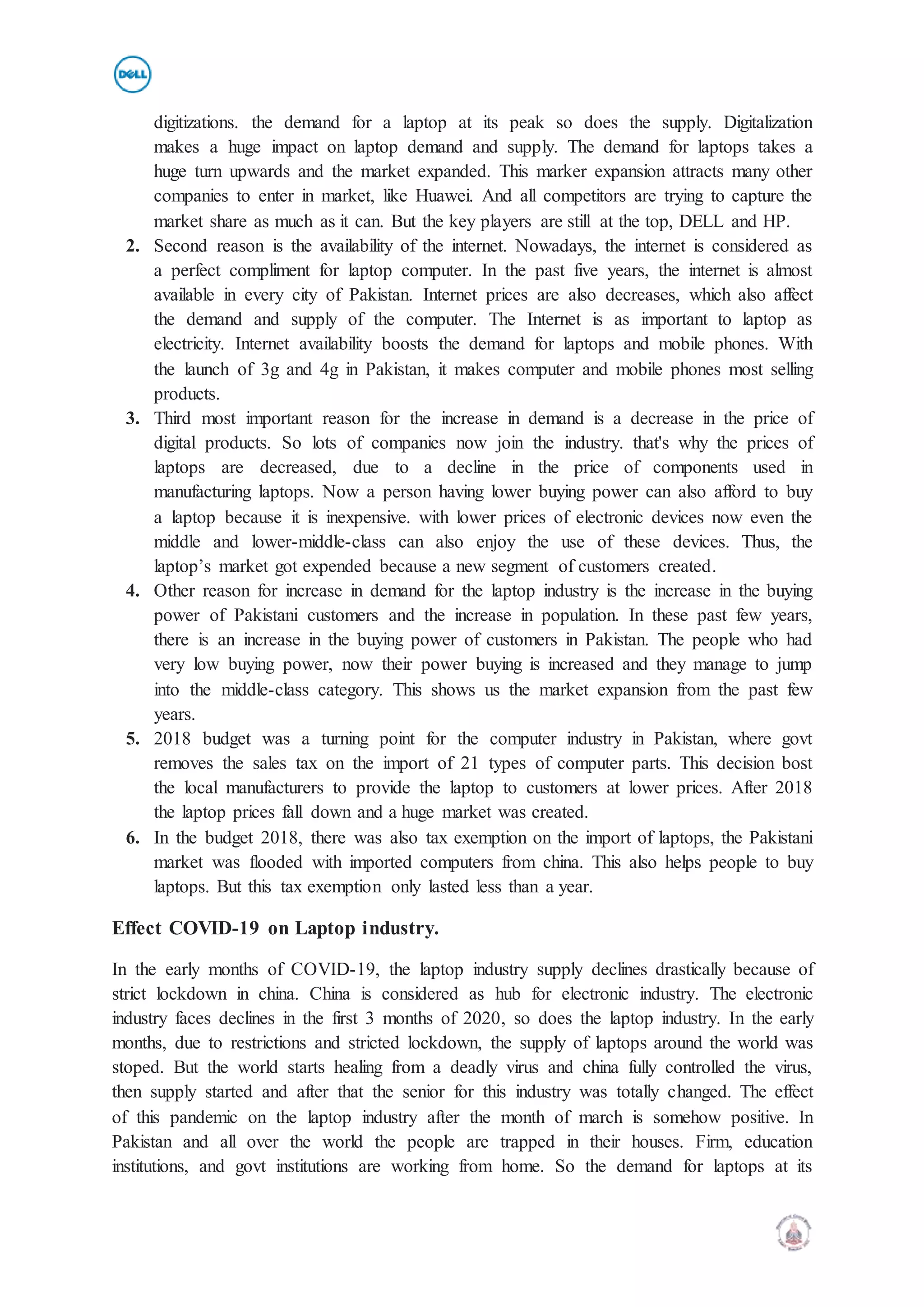 Substitutes and complementary Products for Dell Laptop Computer | DOCX