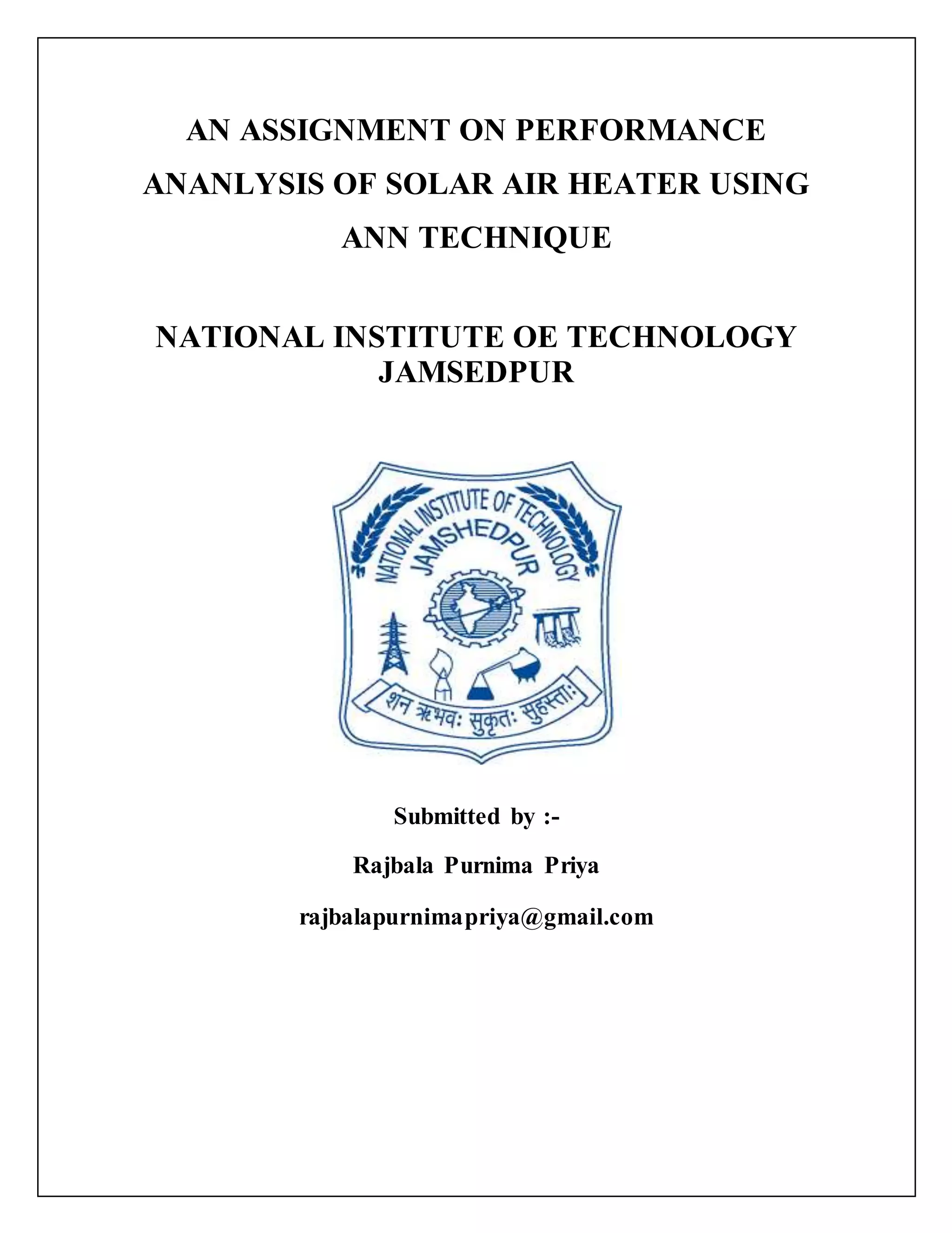 solar air heater Using ANN | DOCX