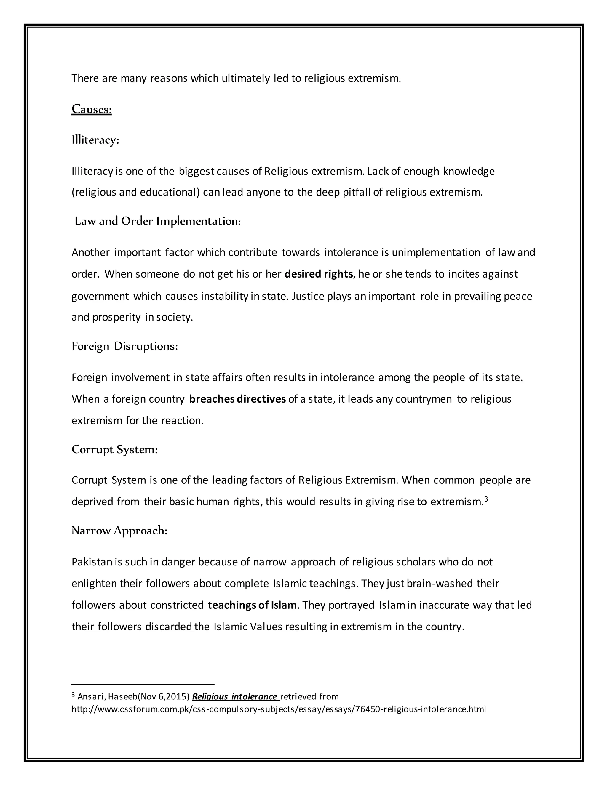 Religious Extremism in Pakistan: Causes and Solutions | DOCX