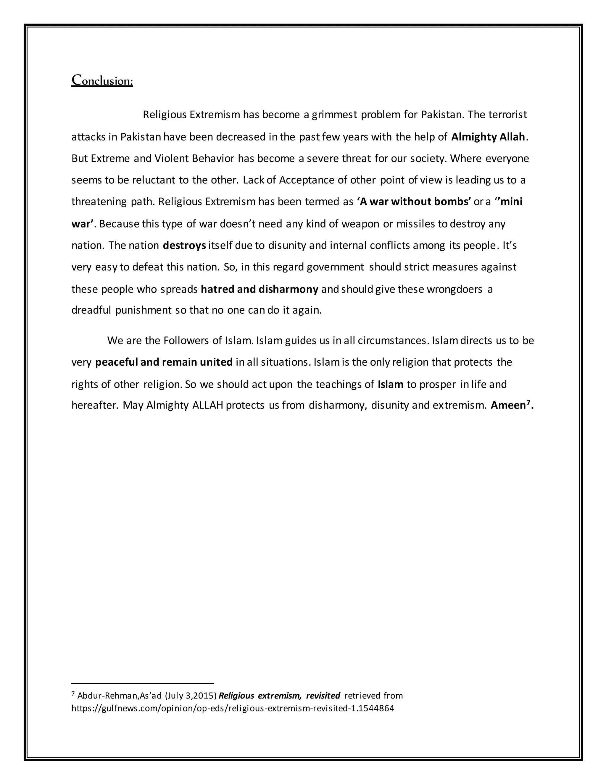 Religious Extremism in Pakistan: Causes and Solutions | DOCX