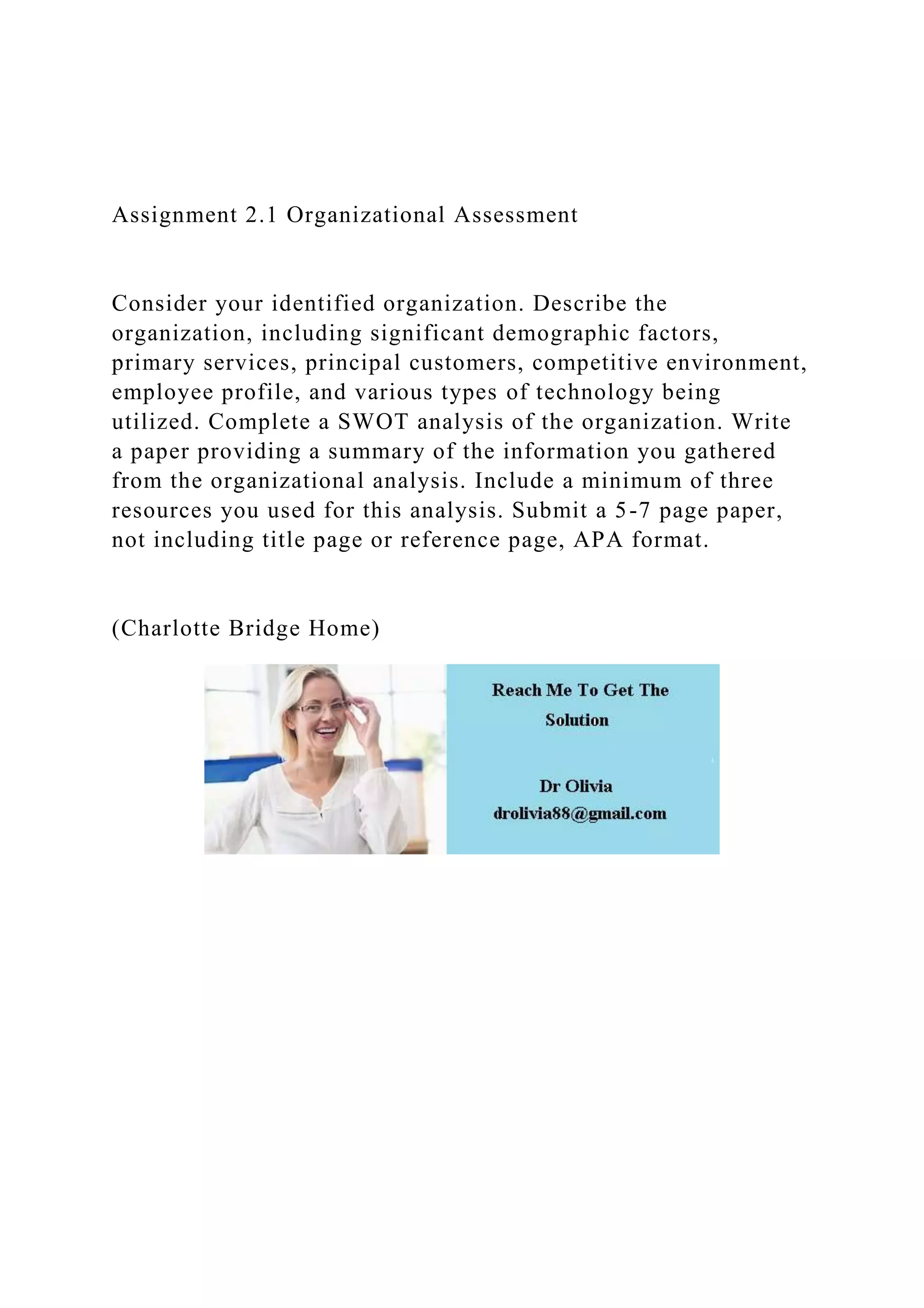 Assignment 2.1 Organizational Assessment Consider your ide.docx