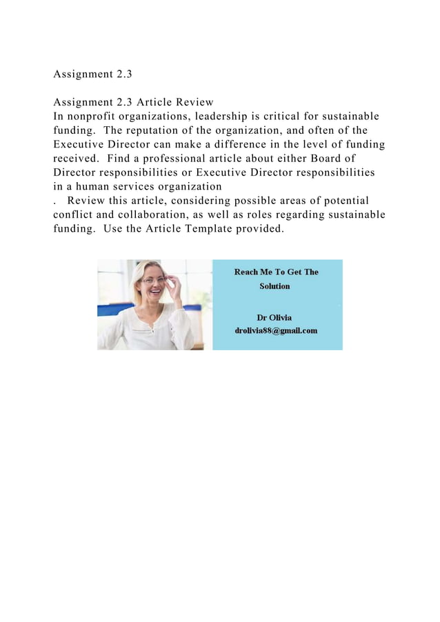 Assignment 2.3 Assignment 2.3 Article Review In nonprofit orga.docx