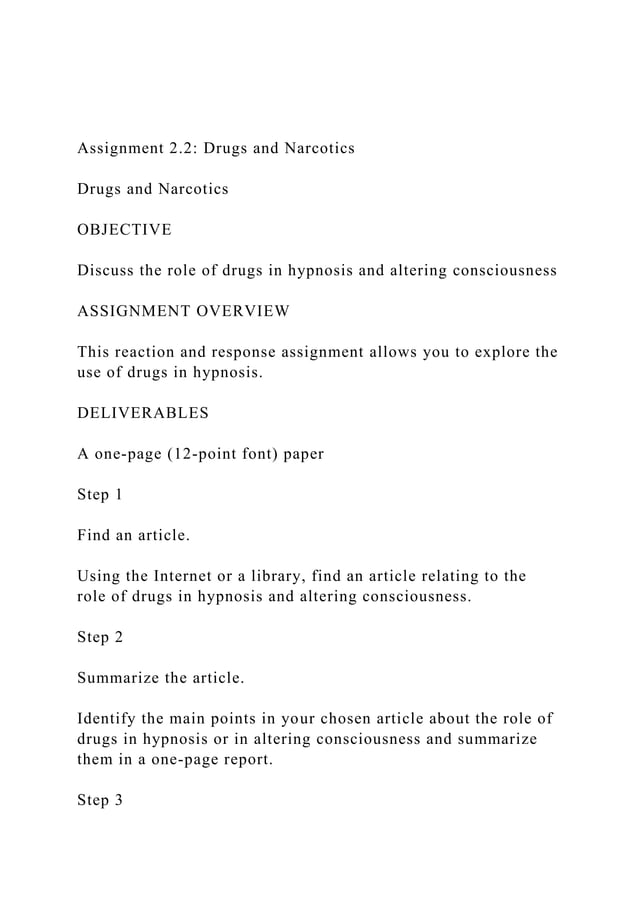 Assignment 2.2 Drugs and NarcoticsDrugs and NarcoticsOB.docx