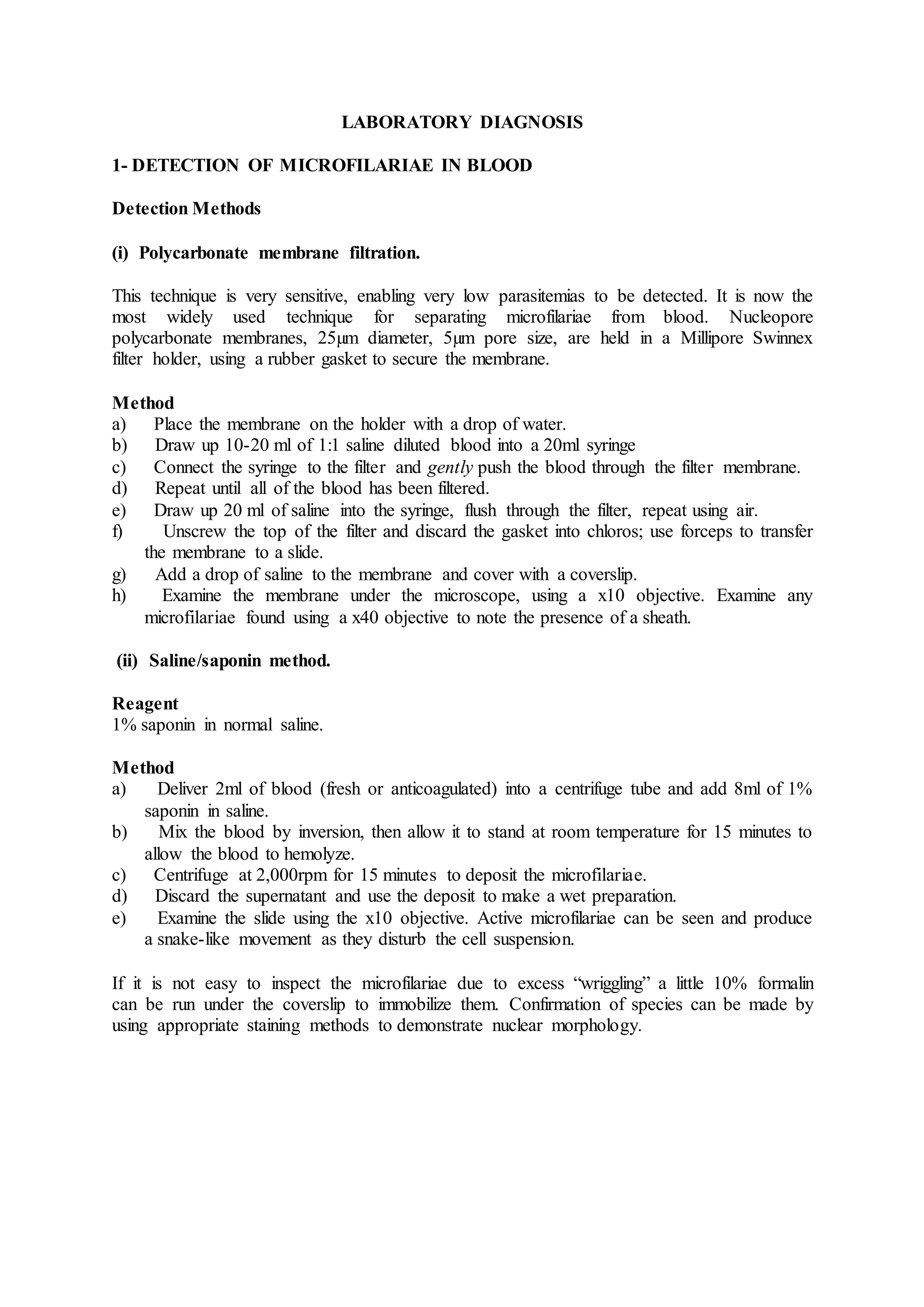 Classification of Microfilaria | DOCX