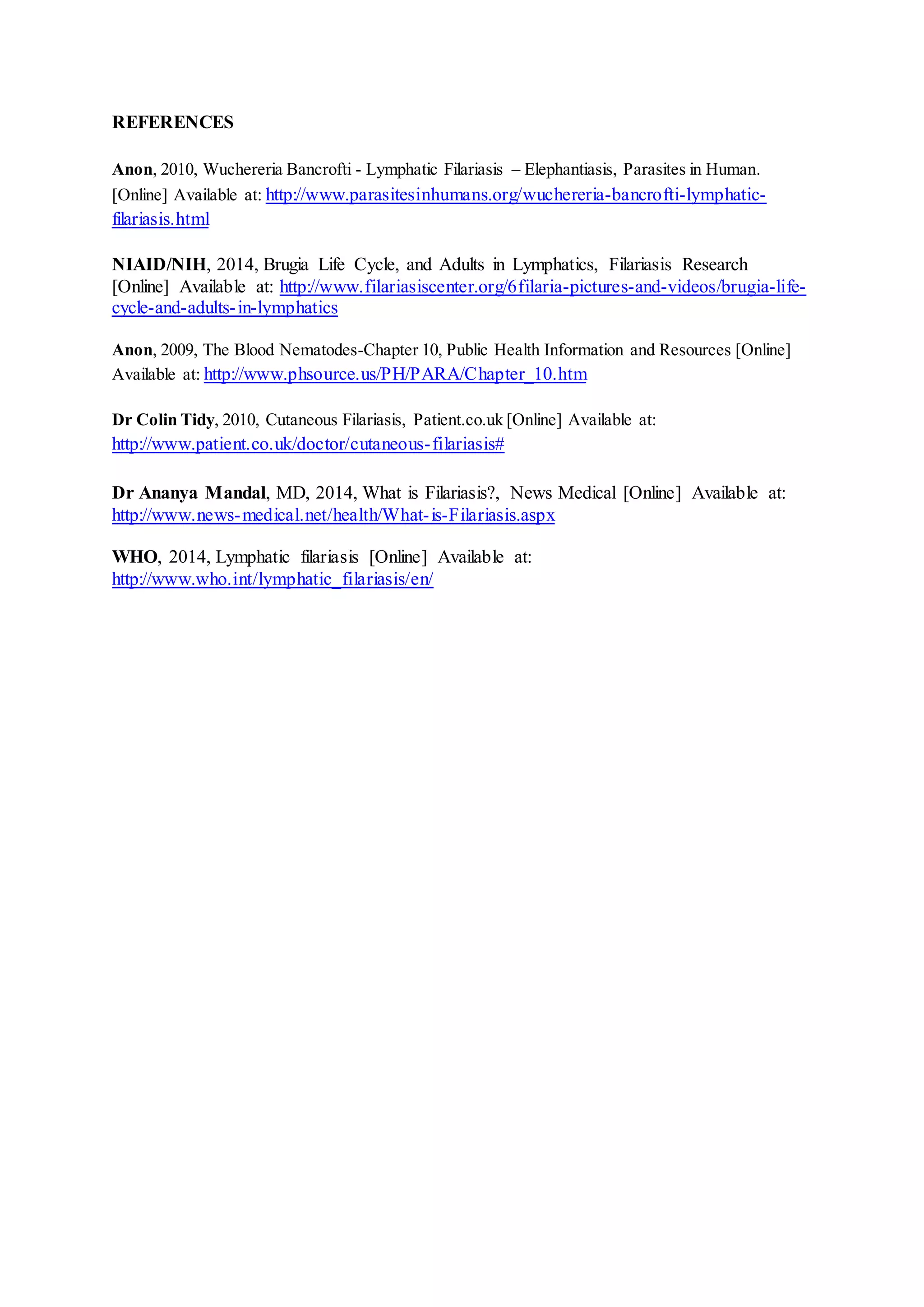 Classification of Microfilaria | DOCX