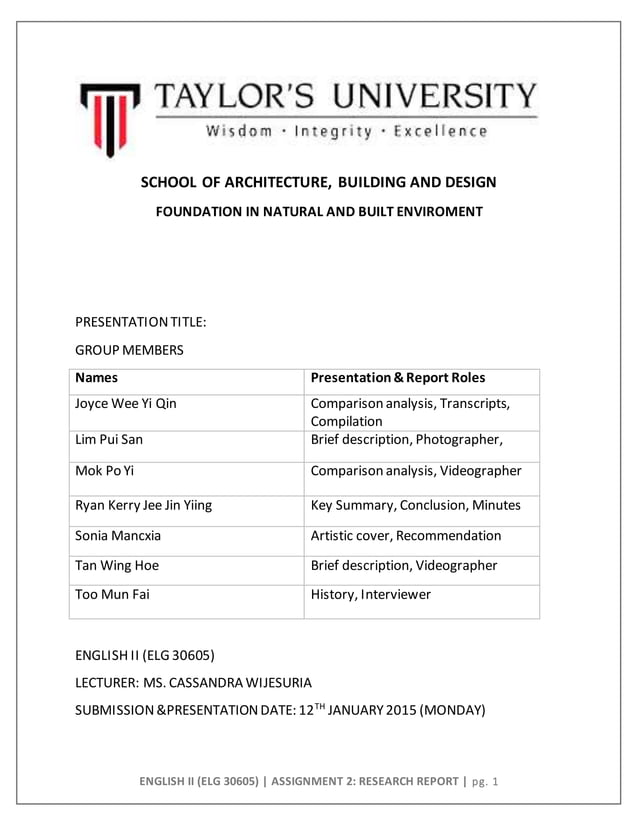 English 2 - Project 2 - Research Assignment Report Writing | DOCX