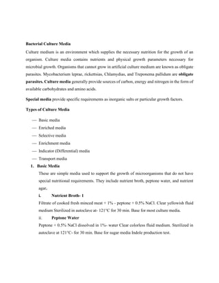 Bacterial Culture Media | PDF