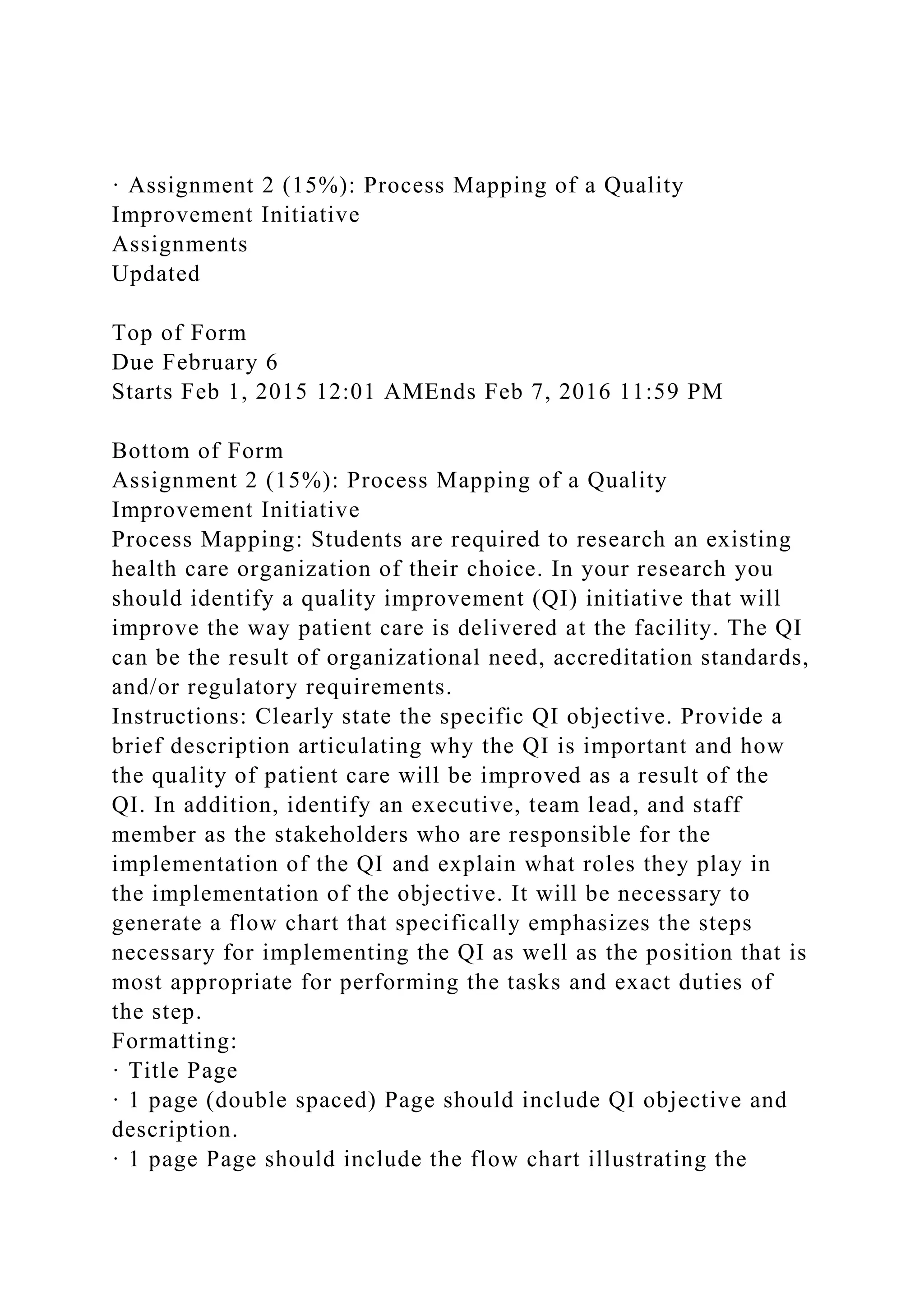 · Assignment 2 (15) Process Mapping of a Quality Improvement Ini.docx