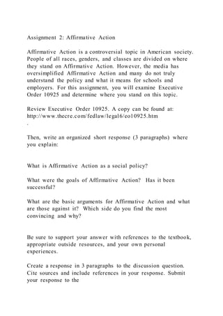 Assignment 2 Affirmative ActionAffirmative Action is a controve | PDF