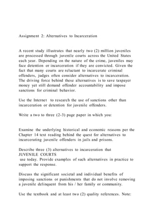 Assignment 2 Alternatives to IncarcerationA recent study | PDF