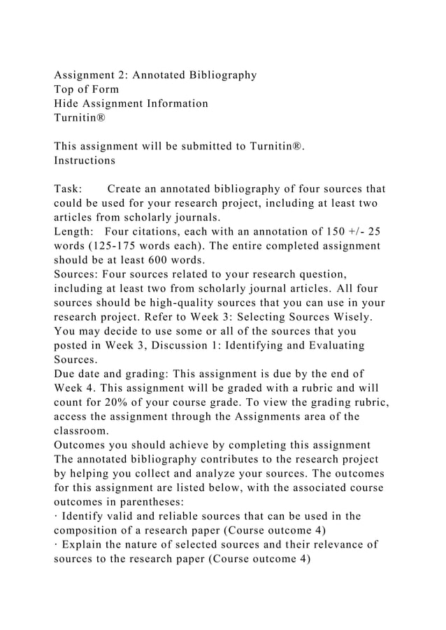 Assignment 2 Annotated BibliographyTop of FormHide Assignment I.docx