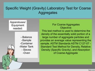 ASTM STANDARDS IN PERFORMING LABORATORY TEST FOR AGGREGATES | PPT