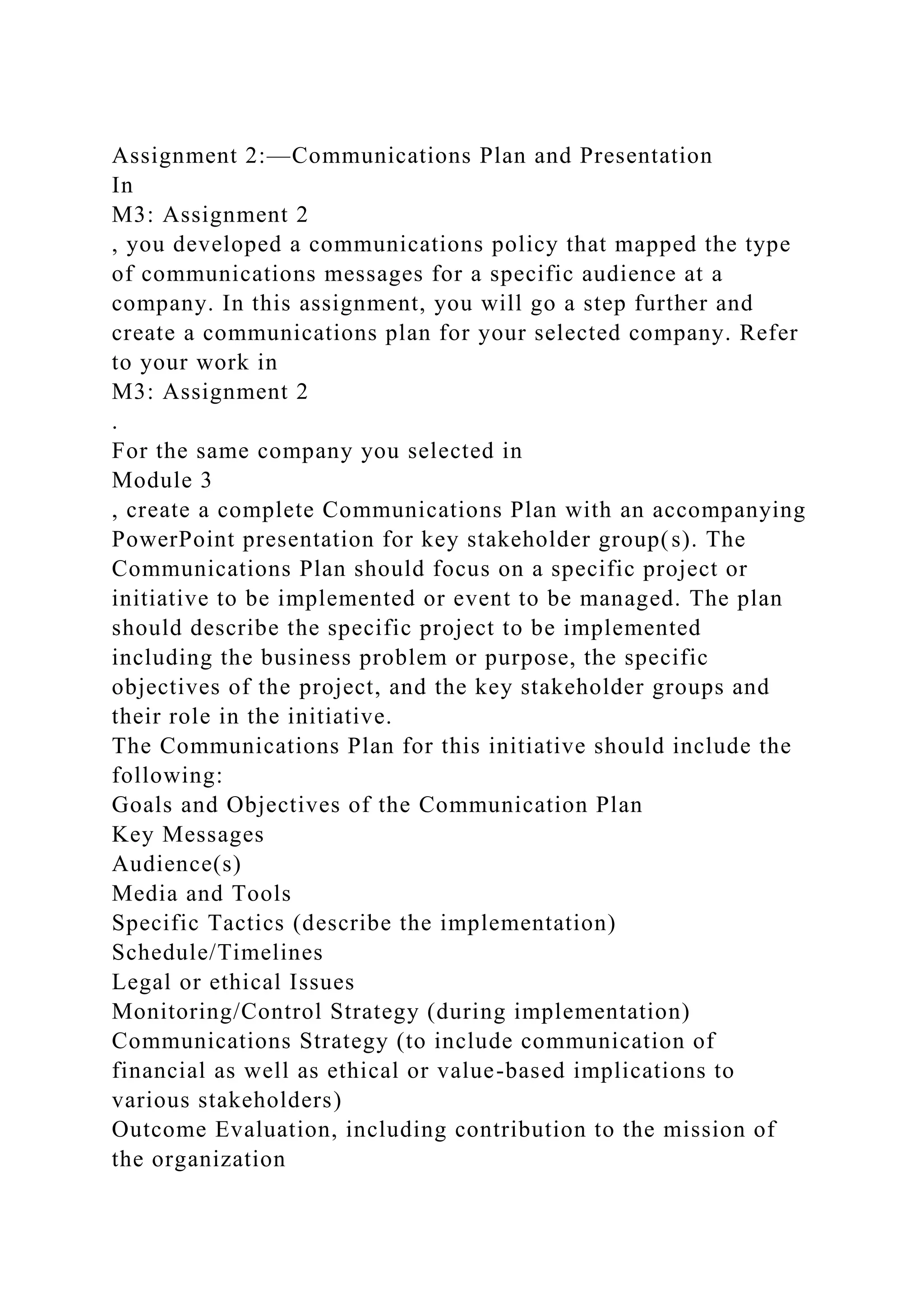 Assignment 2—Communications Plan and PresentationIn M3 Assignm.docx
